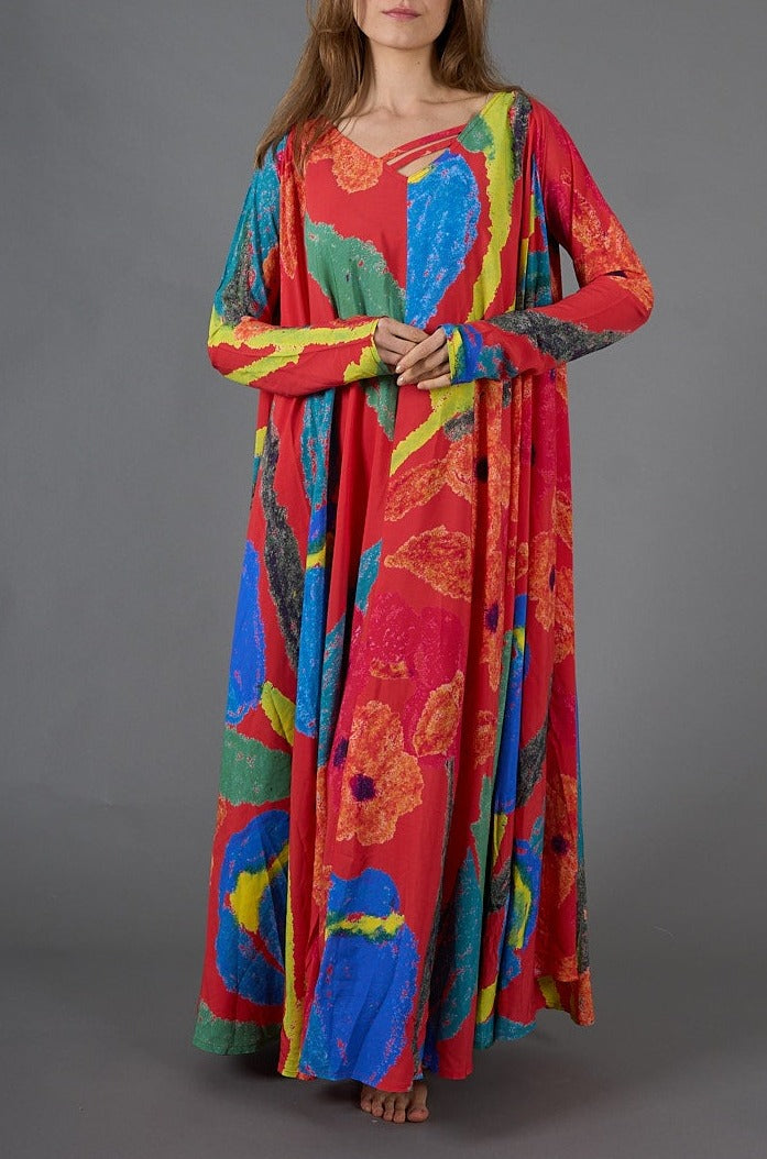 Flowy Red Full Sleeve Kaftan